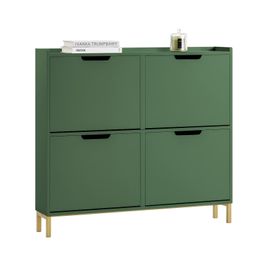 sobuy SCHUHSCHRANK mit 4 Klappen, Dunkelgr&uuml;n 100x91x19cm