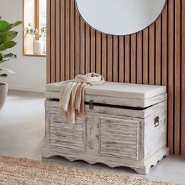 MCW Holztruhe Sitzbank Aufbewahrungstruhe 50x76x45cm, Shabby-Look Vintage ~ wei&szlig;