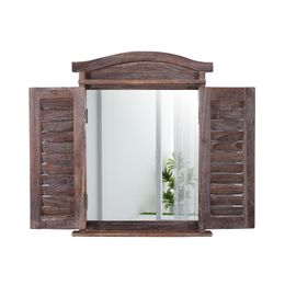 MCW Wandspiegel Spiegelfenster mit Fensterl&auml;den 53x42x5cm ~ braun shabby