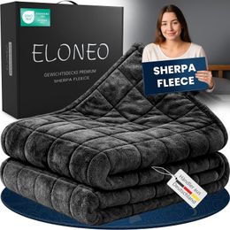 ELONEO Sherpa Fleece Gewichtsdecke 155x220cm 7kg, Oeko-Tex Zertifiziert, Entspannungsdecke & Anti-Stress Therapiedecke, schwere Decke zum Schlafen, schwarz