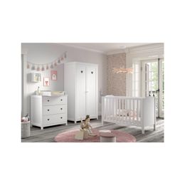 Vipack AMORI 4-tlg Set best. aus: Babybett 60x120 cm, Kommode m. 3 Schubladen, Wickelaufsatz, Kleiderschrank 2-trg., wei&szlig; lackiert