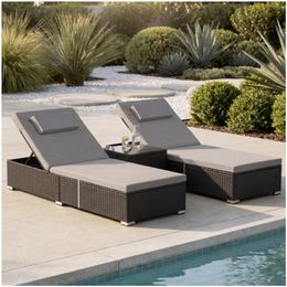 TecTake&reg; Rattan-Doppelliege, wetterfest und UV-best&auml;ndig, Tisch mit Sicherheitsglasplatte, Belastbarkeit je 200 kg