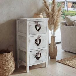 MCW Kommode Sues, Schubladenkommode Schrank, 3 Schubladen mit Herzen 55x29x25cm, Shabby-Look, Vintage