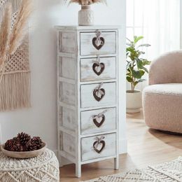 MCW Kommode Sues, Schubladenkommode Schrank, 5 Schubladen mit Herzen 86x29x25cm, Shabby-Look, Vintage