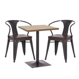 Set Bistrotisch 2x Esszimmerstuhl MCW-H10d, Stuhl Tisch K&uuml;chenstuhl Gastronomie MVG ~ schwarz-braun, Tisch hellbraun