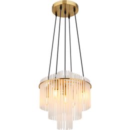 Globo LIGHTING H&auml;ngeleuchte "GORLEY", goldfarben matt, &Oslash; 40cm H: 120cm, 1 Stk., Leuchten, H&auml;ngelampe goldfarben Glasst&auml;be opal klar verlaufend elegant, H&auml;ngeleuchte