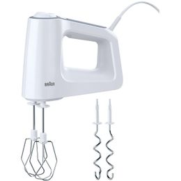 Braun Handmixer "MultiMix 3 HM 3100 WH - 500 W, 5 Geschwindigkeiten + Turbo", wei&szlig;, B:7,5cm H:16cm T:21cm, Mixer, Vertiklae Motorausrichtung f&uuml;r weniger Kraftaufwand