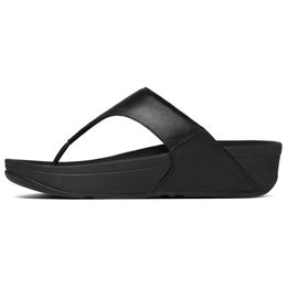 Dianette fitflop "LULU LEATHER TOEPOST", Damen, Gr. 38, schwarz, Rindsleder, unifarben, Schuhe Dianette, Pool Slides, Pantolette, Badeschuh mit Keilabsatz