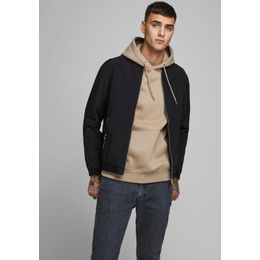 Jack & Jones Blouson JACK & JONES "JJERUSH mit Stehkragen und Rei&szlig;verschlusstaschen", Herren, Gr. XS, schwarz, Web, Obermaterial: 100% Polyester, unifarben, regular fit taillenbedeckt, ohne Ausschnitt, Rippb&uuml;ndchen, Jacken Blouson, unifarben, modisch, regular fit, Polyester