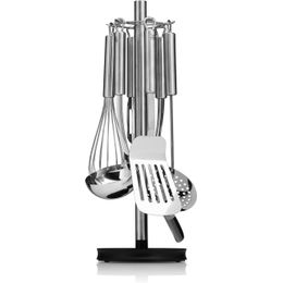 Kochbesteck-Set WMF "Profi Plus", schwarz (edelstahlfarben, schwarz), Cromargan Edelstahl Rostfrei 18/10, Silikon, Kochbesteck-Sets, Cromargan Edelstahl Rostfrei 18/10, inkl. St&auml;nder