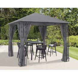 Pavillon Konifera "Athen", grau (schwarz, grau, grau), B/H/T: 300cm x 250cm x 300cm, Pavillons, Bl&auml;tter-Optik, inkl. 4 Seitenteile