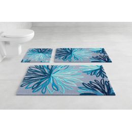 Badematte Grund "Art", blau (t&uuml;rkis, grau), H:20mm, Polyacryl, Badematten, Badematte, florales Muster, elegante Badematte