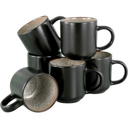 Becher OTTO HOME "modernes 6-teiliges Kaffeebecher-Set Novalee", beige (schwarz, beige), H:10cm &Oslash;:9cm, Steinzeug, Trinkgef&auml;&szlig;e, Becher, hohe Haltbarkeit, sp&uuml;lmaschinen- & mikrowellengeeignet, Reaktivglasur