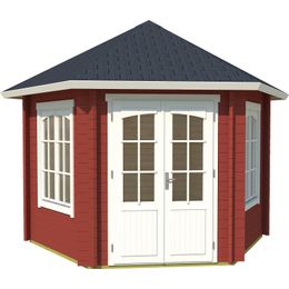 Pavillon Lasita Maja "Rivera", rot (schwedenrot, naturbelassen), B/H/T: 363,7cm x 3.181cm x 420cm, Pavillons, BxT: 363,7x420 cm, Fichtenholz