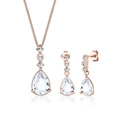 Schmuckset Elli Premium "Tropfen Wei&szlig; 925 Silber, mit Kristallen von Swarovski", rosa (rosegold), Schmuck_Sets, Damen, onesize,mit Stein, Silber 925 (Sterlingsilber), Schmuckset