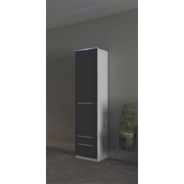 Kleiderschrank Priess "Schrank Garderobe W&auml;scheschrank Barcelona in 5 Breiten", schwarz (schwarz, wei&szlig;), B:48cm H:193cm T:36cm, Holzwerkstoff, Schr&auml;nke, Kleiderschrank, viel Stauraum, ger&auml;umige Schubk&auml;sten, mit Spiegel, MADE IN GERMANY