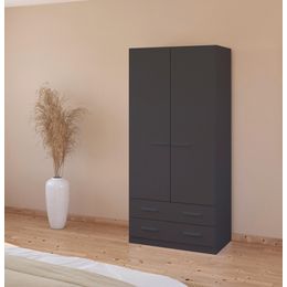 Dreht&uuml;renschrank Rauch "Prandon B", grau (graumetallic), B:91cm H:197cm T:54cm, Holzwerkstoff, Schr&auml;nke, Dreht&uuml;renschrank, mit 2 Schubladen und Metallgriffen quer