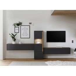 Wohnwand Home Affaire "City/Giron, moderne Anbauwand, Komplettset in vielen Farben verf&uuml;gbar", grau (anthrazit), B:350cm H:155cm T:40cm, Holzwerkstoff, Kastenm&ouml;bel-Sets, Wohnwand, enth&auml;lt eine Vitrine & zwei H&auml;ngeschr&auml;nke