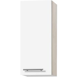 H&auml;ngeschrank Optifit "Bern", wei&szlig; (wei&szlig; hochglanz, akaziefarben), B:30cm H:70,4cm T:34,9cm, Schr&auml;nke, H&auml;ngeschrank, Breite 30 cm, 70 cm hoch, mit 1 T&uuml;r, mit Metallgriff