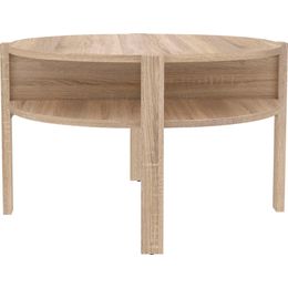 Beistelltisch FORTE "Tobago, runder Couchtisch mit 4 Ablagef&auml;chern, B/H/T 74,4/45,5/74,4 cm", braun (sonoma eiche), B:74,4cm H:45,5cm T:74,4cm, Tische, Beistelltisch, Durchmesser ca. 74,5 cm