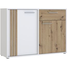 Kommode FORTE "Cardigan", wei&szlig; (wei&szlig;, artisan eiche), B:115,8cm H:82,3cm T:34,4cm, Holzwerkstoff, Sideboards, Kommode, Kommode, 2 farbig, Stauraum, Schubkasten, Soft Close, Breite 115,8cm