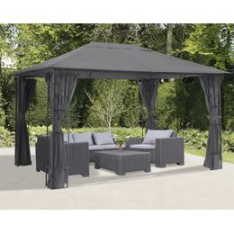 Pavillon Konifera "Athen", grau (schwarz, grau, grau), B/H/T: 300cm x 250cm x 400cm, Pavillons, Bl&auml;tter-Optik, inkl. 4 Seitenteile