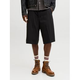 Jack & Jones Chinoshorts JACK & JONES "JPSTOWEN TOBY CHINO SHORTS XLNG LN", Herren, Gr. M, N-Gr, schwarz, Web, Obermaterial: 82% Polyester, 16% Viskose, 2% Elasthan, unifarben, weit kniebedeckend, Hosen Chinoshorts, Materialmix, baggy fit, hohe Taille