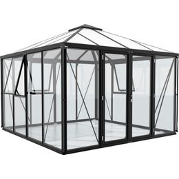 Gew&auml;chshaus Vitavia "Minos ESG/HKP, schwarz", schwarz, B:317cm H:264,5cm T:321,5cm, Gew&auml;chsh&auml;user, mit Pavillondach, Wand 3 mm Glas, Dach 10 mm Hohlkammerplatten