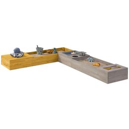 Sandkasten Muddy Buddy "Flexy Style", gelb (warmgrau, ocker), Sandk&auml;sten, Kinder, B/H/L: 90cm x 20cm x 150cm, Massivholz, warmgrau - ocker, Holzschutz vorbehandelt, B:90cm H:20cm L:150cm