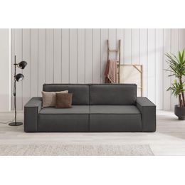 3-Sitzer Home Affaire "SHERWOOD Schlafsofa (257cm) Cord, Samtvelours, Vintage-Lederoptik", grau (anthrazit), B:257cm H:85cm T:106cm, 100% Polyester, Sofas, Schlaffunktion mit Bettkasten (ca. 136/200cm), Topseller