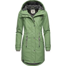 Regenjacke PEAK TIME "L60042", Damen, Gr. 5XL (50), gr&uuml;n (lindgr&uuml;n), Obermaterial: 100% Polyurethan. Futter 1: 100% Polyester. Futter 2: 60% Baumwolle, 40% Polyester. Wattierung: 100% Polyester, tailliert ca. Mitte Oberschenkel, &Auml;rmel ohne &Auml;rmelschlitz normaler Saum, Jacken Regenjacke, stylisch taillierter Regenmantel f&uuml;r Damen