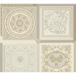 Vliestapete Versace "Wallpaper Versace 5 Design Patchwork", grau (grau beige silberfarben), B:0,7m H:0,01m L:10,05m, Vinyl, Vlies, Tapeten, auffallende Fliesen-Tapete Tapeten Wohnzimmer Schlafzimmer K&uuml;che Optik