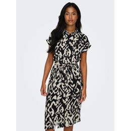 Hemdblusenkleid Only "ONLHANNOVER S/S SHIRT DRESS NOOS WVN", Damen, Gr. 34 (XS), N-Gr, beige (birch aop:schwarz graphic), Web, Obermaterial: 100% Polyester, gemustert, Kleider, Sommerkleid