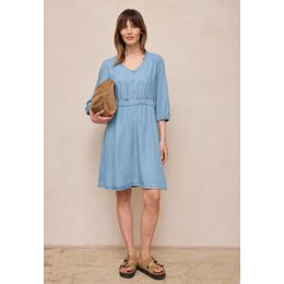 Jeanskleid STREET ONE STUDIO, Damen, Gr. 40, EURO-Gr&ouml;&szlig;en, light blau soft wash, Jeans, 100% Lyocell, unifarben, regular fit knieumspielend, V-Ausschnitt, B&uuml;ndchen, Kleider, aus Lyocell