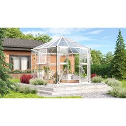 Gew&auml;chshaus Vitavia "Juno 9000, mit Stahlfundamentrahmen", wei&szlig;, B:336cm H:283,7cm T:383,3cm, Gew&auml;chsh&auml;user, Alu-Profile,3 mm Sicherheitsglas, Dach 6 mm Hohlkammerplatten