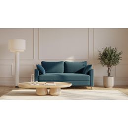 BRUNO Schlafsofa 160cm in T&uuml;rkis | stabiles Massivholz & Boxspringkomfort