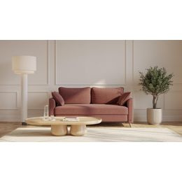 BRUNO Schlafsofa 160cm in Hazelnut Braun Rot | stabiles Massivholz & Boxspringkomfort