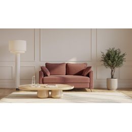 BRUNO Schlafsofa 140cm in Hazelnut Braun Rot | stabiles Massivholz & Boxspringkomfort
