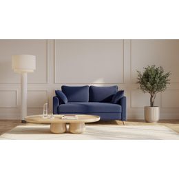 BRUNO Schlafsofa 140cm in Blau | stabiles Massivholz & Boxspringkomfort