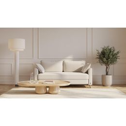 BRUNO Schlafsofa 160cm in Beige Cr&egrave;me &Eacute;cru | stabiles Massivholz & Boxspringkomfort
