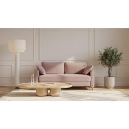 BRUNO Schlafsofa 160cm in Pink Blush Rosa | stabiles Massivholz & Boxspringkomfort