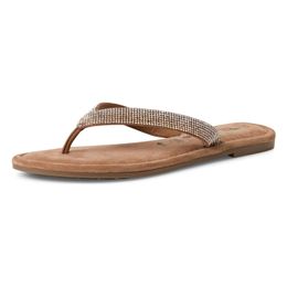 Zehentrenner Tamaris, Damen, Gr. 36, rosa (braun, silber, gold glitzer), Leder, Schuhe Zehentrenner, Sommerschuh, Dianette mit funkelnden Strassteinchen besetzt