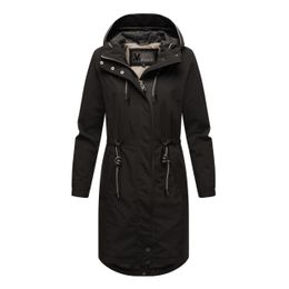 Marikoo lange Damen &Uuml;bergangsjacke mit Teddyfutter & Kapuze &ndash; Megumii