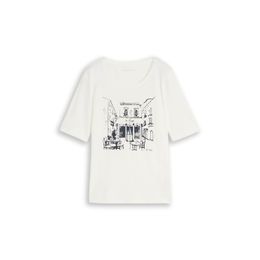 Tom Tailor Damen Slim Fit T-Shirt mit Print, wei&szlig;, Uni, Gr. XXL