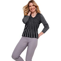 Damen V-Ausschnitt-Pullover mit Glanzgarn schwarz-silberfarben, Gr&ouml;&szlig;e 38