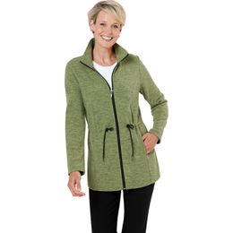 Damen Fleecejacke in Longform khaki-schilf-meliert, Gr&ouml;&szlig;e 38