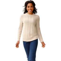 Damen Stehkragenpullover mit Zopfmuster elfenbein, Gr&ouml;&szlig;e 38