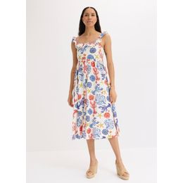 bonprix Midikleid aus feinem Viskose-Mix, wei&szlig;, Gr.44, sommerliches Midikleid aus feinem Viskose-Mix mit Volant am Ausschnitt und dekorativem Print