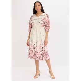 bonprix Midikleid ausfeinem Viskose-Mix, wei&szlig;, Gr.36, sommerliches Midikleid aus feinem Viskose-Mix mit floralem Print und weiten &Auml;rmeln, aus Viskose