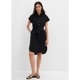 bonprix Hemdblusenkleid mit Leinenanteil und Bindeg&uuml;rtel, schwarz, Gr.40, elegantes Hemdblusenkleid mit Bindeg&uuml;rtel, aus sch&ouml;nen Leinen-Viskose -Mix, 51% Baumwolle